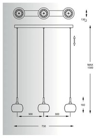 Zuma Line Závěsné svítidlo CRYSTAL 3, š. 73 cm , v. max. 130 cm