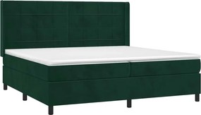 Box spring postel s matrací a LED tmavě zelená 200x200 cm samet 3139586