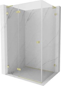 Mexen Lunar L, sklápěcí sprchový kout levý 85 x 90 cm, 8mm čiré sklo, zlatý matný profil, 834L-085-090-55-00-L