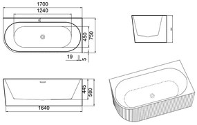 BPS-koupelny Volně stojící rohová akrylátová vana HYD-RIO504D pravá 170x75 bílá, odtokový komplet bílý