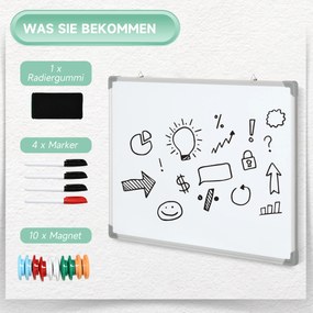 HOMCOM Magnetická tabule se 4 pery, 1 houbičkou, 10 magnety, suché stírání, bílá| Aosom