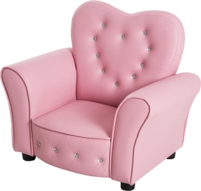 HOMCOM dětská pohovka princezna dětské křeslo ve tvaru srdce růžová útulná pohovka do dětského pokoje D59xŠ41,5xV49cm pro děti