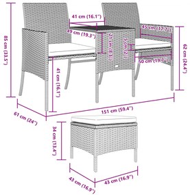 vidaXL Marketos 2místná zahradní pohovka se stolkem a otomany polyratan hnědá