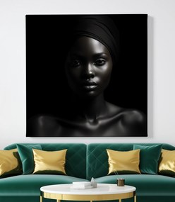 Obraz na plátně - Afričanka Amena s černým šátkem FeelHappy.cz Velikost obrazu: 120 x 120 cm