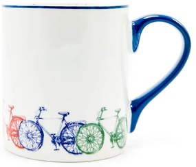Porcelánový hrnek Na kole, 280 ml – bílý, s barevnými bicykly