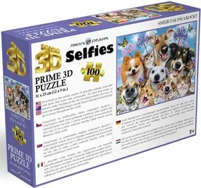 PRIME 3D Puzzle Pejsci a kočičky selfie 3D / 100 dílků / 31 x 23 cm