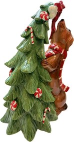 Vánoční dekorace figurka psa jezevčíka u stromku – 23*16*32 cm