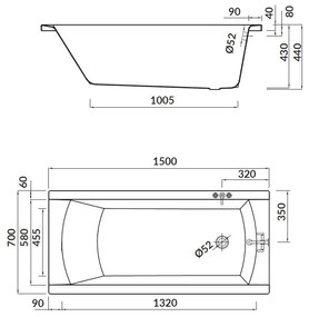 Cersanit Korat akrylátová vana 150x70cm + nožičky, bílá, S301-120