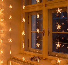 LED vánoční svíticí hvězdy do okna, 100 × 200 cm, teple bílá, 50 diod, čirý kabel, IP20 do interiéru, prodlužovací