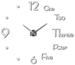 Nástěnné 3D hodiny - motiv čísla slovem II. Varianta: stříbrné hodiny, Velikost: 120 cm