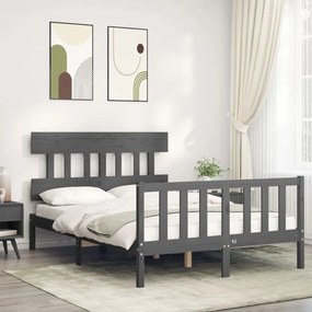 Rám postele s čelem šedý Double masivní dřevo,  3193313