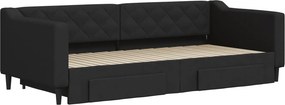 Válenda s přistýlkou a zásuvkami černá 90 x 200 cm textil 3197464