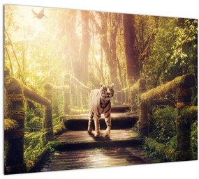 Skleněný obraz tygra v džungli (70x50 cm)