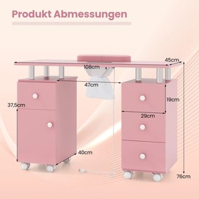 Costway Manikúrní stůl s elektrickým odsáváním prachu a podpěrou