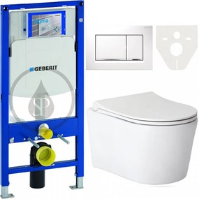 AKCE/SET/LIVERO Geberit - Předstěnová instalace pro závěsné WC + CERANO - WC mísa rimless Puerto - bílá + Geberit - Ovládací tlačítko splachování - b…