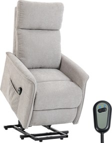 HOMCOM Elektrické křeslo s vybavením na vstávání, elektrické relaxační křeslo z chenillu se sedákovou pružinou, nastavitelná opěrka zad, světle šedá