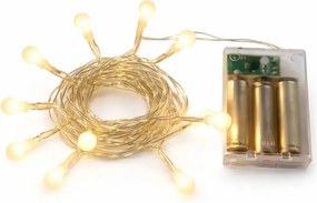 LED světýlka na baterie, kouličky, 2,1 m, teple bílá, 10 diod, čirý kabel, IP20 interiér, 3 × AA
