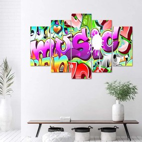 Gario Obraz na plátně Graffiti hudba - 5 dílný Rozměry: 100 x 70 cm