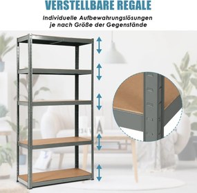 Costway Úložný regál 5 vrstev, prostorově pro velké zatížení, šedá