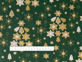 Biante Vánoční bavlněný běhoun na stůl Sandra SA-407 Hvězdičky a stromky na zeleném 45x140 cm