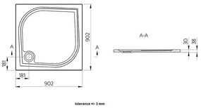 EBS Aria Vanička čtvercová 90x90 litá S_ARIA90Q