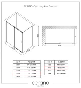 CERANO - Sprchový kout Santoro L/P - černá matná, transparentní sklo - 130x80 cm - posuvný
