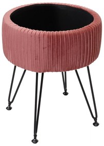 Taburetka s úložným prostorem K47 - samet, v45 x Ø33 cm - Růžová / černá