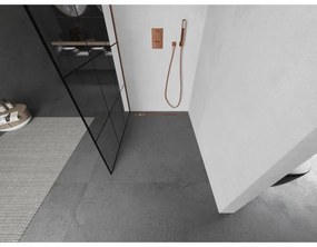 Mexen Kioto L, sprchová zástěna Walk-In 120 x 200 cm, 8mm čiré sklo černý vzor, ​​růžové zlato profil, 800-120-103-60-77
