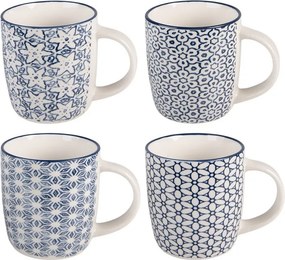 Sada 4ks porcelánový hrnek s modrými květy - 13* 8*9 cm / 300 ml