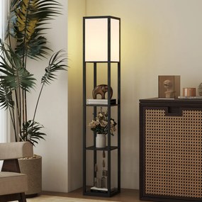 HOMCOM Stojací lampa se 3 policemi, stojací lampa s objímkou E27, 26 x 160 cm, pro obývací pokoj/ložnici (bez žárovky)