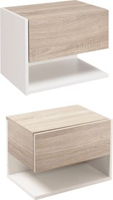 HOMCOM Sada 2 Floating Nočních Stolků Bez Noh s 1 Zásuvkou a Otevřenou Policou pro Ložnici 46x30x30 cm Dub a Bílá | Aosom