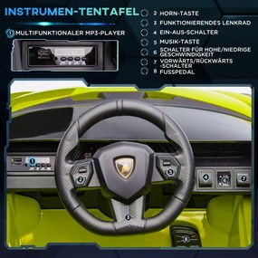 HOMCOM Dětské auto, 2 jízdní režimy, Lamborghini SIAN SUV auto na hraní, elektrické auto s dálkovým ovládáním, hudba (MP3/USB), 37-60 měsíců, zelené …