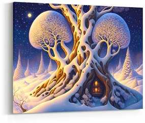 Obraz zasněžený domek ve starém stromě v zimě