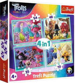 Puzzle trefl puzzle trollové 2: světové turné 4v1 (35,48,54,70 dílků)