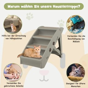 Costway Pet Schody se 4 schody Přenosný šplhací žebřík Bezpečná rampa pro – šedá