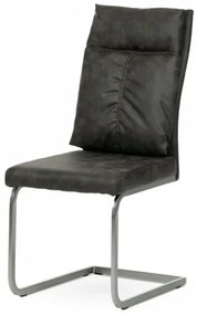 Jídelní židle šedá vintage kůže kovová podnož broušený nikl DCH-459 GREY3