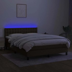 Box spring postel s matrací a LED tmavě hnědá 140x190 cm textil 3133472