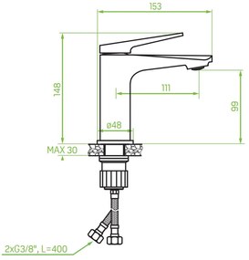 Laveo Rubio, umyvadlová baterie h-148 s odtokovou zátkou ClickClack, bílá-zlatá lesklá, LAV-BVR_622G