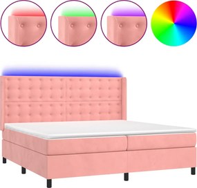 Box spring postel s matrací a LED růžová 200x200 cm samet 3139828