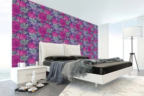 DIMEX | Samolepicí vliesová fototapeta na zeď Vintage vektor květy II. MA-5-2017 | 375 x 250 cm | fialová, šedá, růžová
