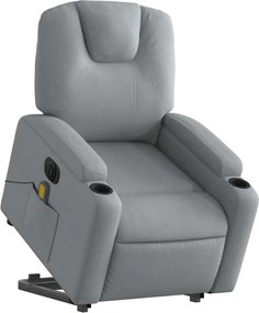 Elektrické zvedací masážní polohovací křeslo světle šedé textil 3204404