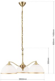 Orion LU 1838/3 - Lustr na řetězu OLD LAMP 3xE27/40W/230V bílá/mosaz