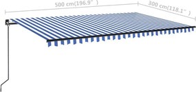 Ručně zatahovací markýza s LED světlem 500x300 cm modrá a bílá 3069141