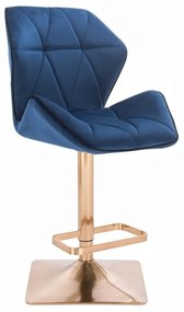 LuxuryForm Barová židle MILANO MAX VELUR na zlaté hranaté podstavě - modrá
