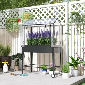 Podlokálně zvýšený záhon Outsunny s PVC krytem, zvýšený květináč na kolečkách, rolovací zipová dvířka a odtokový otvor, mini skleník na zeleninu, kvě…