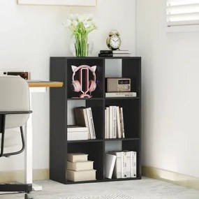 HOMCOM regálový stojan ve tvaru kostky se 6 přihrádkami z dřeva v rustikálním designu, 61,5x29,5x91,5 cm, černá