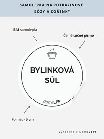BYLINKOVÁ SŮL – bílá samolepka na dózu, tučné písmo, 5 cm | DomaLEP