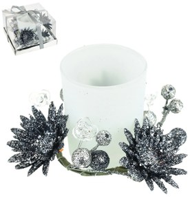 Svícínek s květinou v dárkovém balení, stříbrný, 7x11 cm