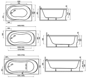 NIKIDO - P Akrylátová vana GRACIE 120x75, 140x70, 150x70, 160x70, 170x70 Velikost: 140x70