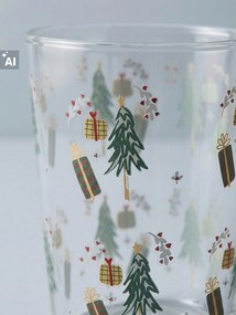 Sinsay - Sklenice s motivem vánočních stromků a dárků 2 pack - béžová